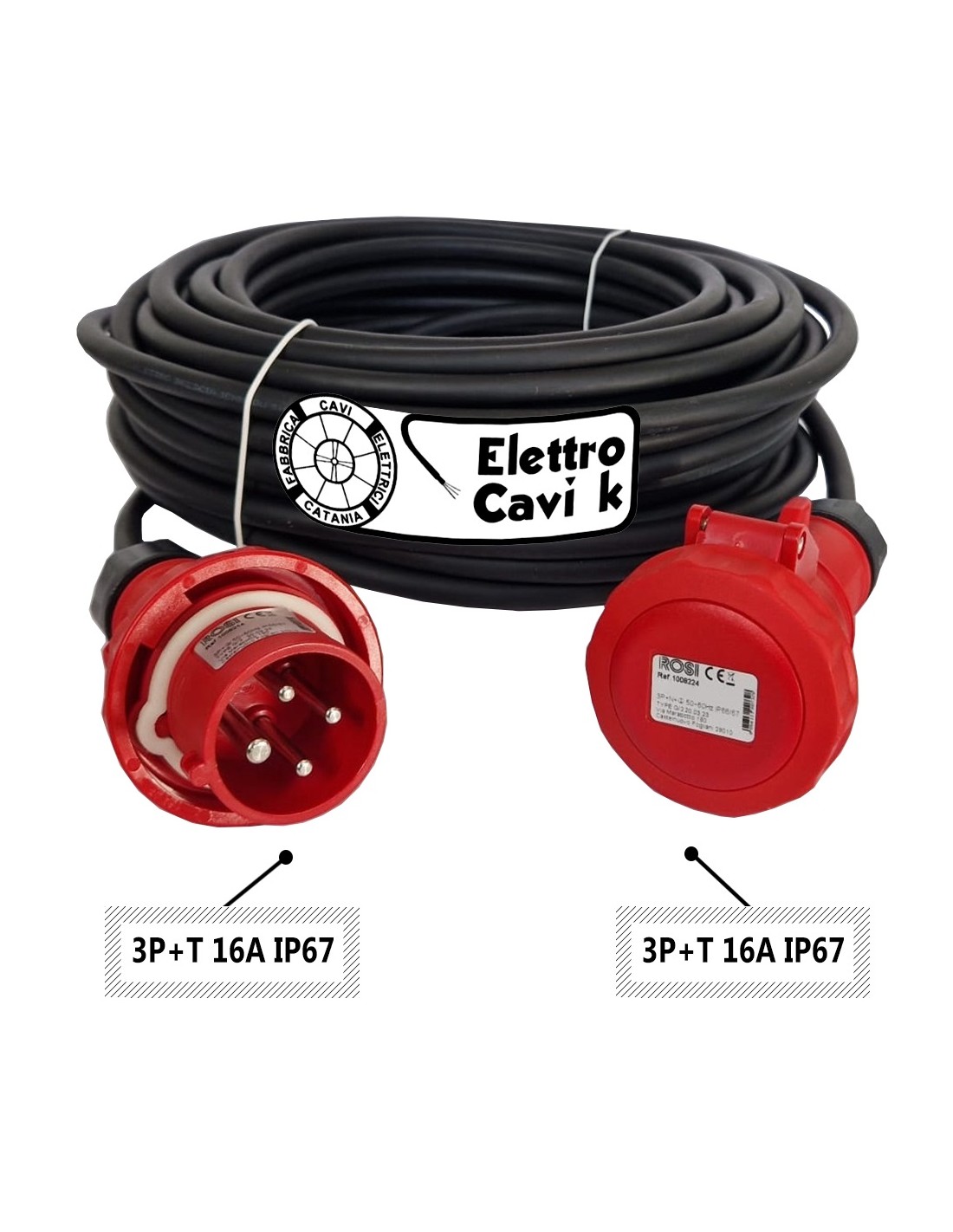 PROLUNGA ELETTRICA INDUSTRIALE 16A TRIFASE 380V 3P+T IP67 CAVO H07RN-F ...