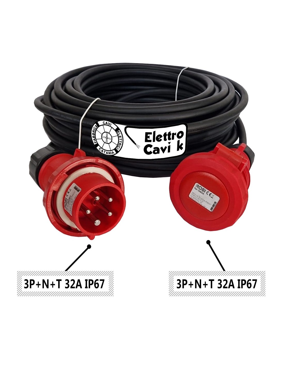 PROLUNGA ELETTRICA INDUSTRIALE 32A TRIFASE 380V 3P+N+T IP67 CAVO H07RN-F 5G4 - 5G6 mm² 5 POLI ...
